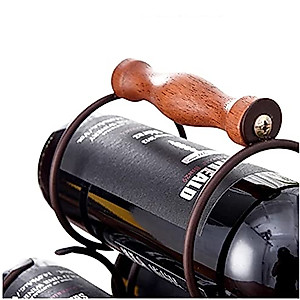 Fadak Countertop Wine Rack, Tabletop 6 Bottles Wood Wine Holder, Sturdy Handle, 3-Tier Rustic Classic Design, Simple Assembly, Wood & Metal (Bronze)