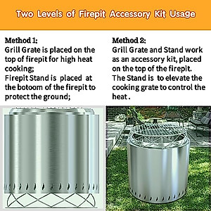 Fire Pit Accessory Kit for 19.5 Inch Solo Stove Bonfire, Stainless Steel Fire Pit Stand & Grill Cooking Grate for Bonfire Fireplace Tools