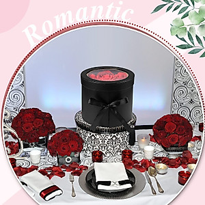 Outus Valentines Day Floral Boxes, Round Flower Boxes for Arrangements, 2 Tier Gift Boxes with Lids, Double Layer Rotating Bouquet Boxes with Paper Cards Raffia for Wedding Gift(Black)