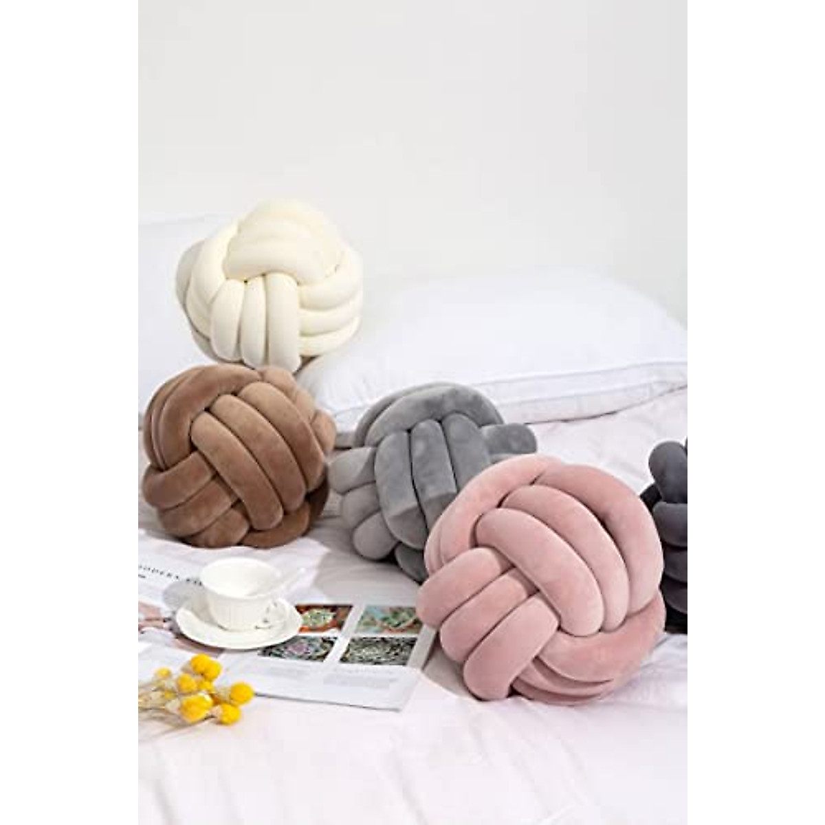 Soft Knot Ball Pillow, 7.8'' Velvet Round Knotted Pillow Cushion Home Decorative, Knot Pillow for Home Sofa Couch Bedroom Living Room Decor, Light Purple