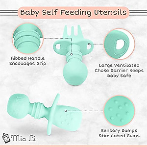 Mia Li Toddler Utensils Set - First Training Self Feed Silicone Baby Utensils - Bpa Free Anti-Choke Baby Spoon and Toddler Fork Utensils Set -100% Food Grade Toddler Spoons and Forks