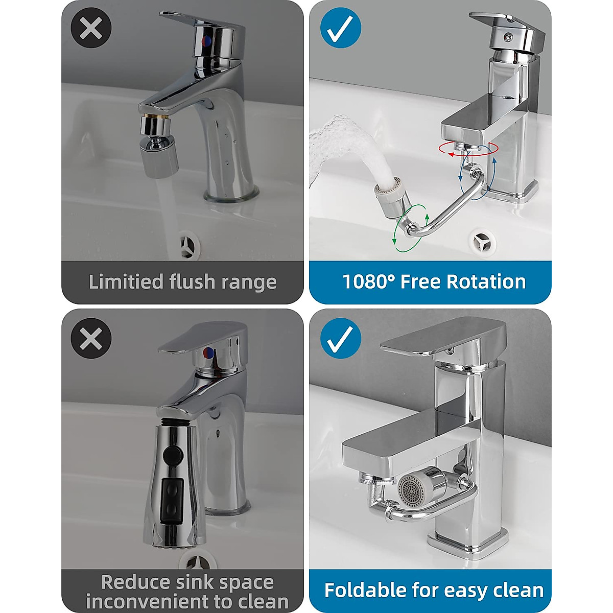 Hibbent 1080° Rotatable Faucet Extender, Swivel Faucet Aerator, Metal Faucet Attachment Dual Function Kitchen Bathroom Sink Sprayer Attachment for Gargle/Eye/Face Washing 15/16'' Male Thread