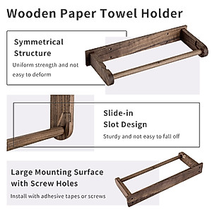 Wood-Paper-Towel-Holder-Under-Cabinet-Kitchen-Handmade - Wall Mounted/Adhesive No Drill Sturdy Roll Hanging Organizer, Horizontal Papertowel Dispenser Easytear, Handcraft Decor Gift Real Woodwork Home