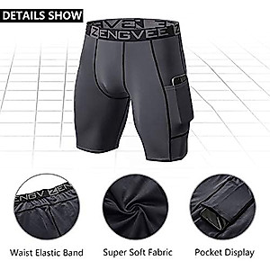 ZENGVEE Compression Shorts Men 3 Pack with Pocket Running Short Mens Gym,Workout,Cycling,Swimming,Yoga,Climbing,-(1011-3Grey-M)