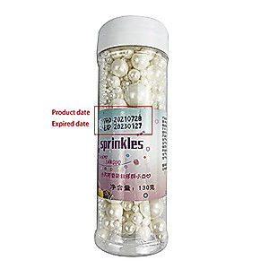 Edible Pearl Sugar Sprinkles White Candy 120g/ 4.2oz Baking Edible Cake Decorations Cupcake Toppers Cookie Decorating Ice Cream Toppings Celebrations Shaker Jar Wedding Shower Party Christmas Supplies