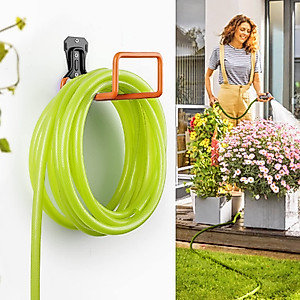 UPCERA Hose Holder Stand Wall Mount, 2Pcs Heavy Duty Garden Hose Hanger Reel, Metal Water Pipe Tube Hooks Rack for Outside Yard, Garage, Storage Organizer - Orange