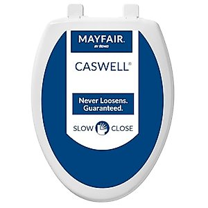 MAYFAIR 1880SLOW 000 Caswell Toilet Seat will Slowly Close and Never Loosen, ELONGATED, Long Lasting Plastic, White