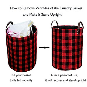 Collapsible Medium Laundry Storage Basket Clothes, Towels, Toys Storage Bin Shelves Organization Decorative Home Organizer, Buffalo Check, Red Black Grid