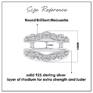 Wishrocks 1/5 Carat Round Moissanite Diamond Vintage Style Ring Guard Solitaire Enhancer Wrap for Women 14k White Gold Over 925 Sterling Silver (0.20 Cttw, Clarity-VVS1) Gift Jewelry -5.5