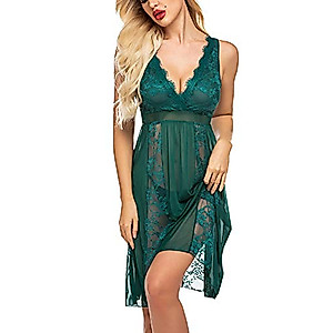 Avidlove Sexy Lingerie for Women Sheer Lace Nightgowns Bridal Babydoll Nightwear Dark Green, XL