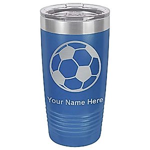 LaserGram 20oz Vacuum Insulated Tumbler Mug, Soccer Ball, Personalized Engraving Included (Dark Blue)