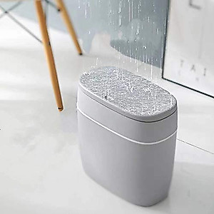 CY craft Plastic Trash Can with Lid,10L/2.6 Gallon Garbage Can,Modern Grey Waste Basket Thin Trash Cans for Bathroom,Living Room,Office,Kitchen and Narrow Spaces