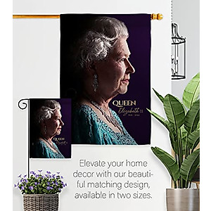 Queen Elizabeth II Flag - Set Wood Dowel Sweet Life Sympathy Remembrance Memorial Bereavement Love Support Emotion Postive - House Banner Small Yard Gift Double-Sided Made In USA 13 X 18.5