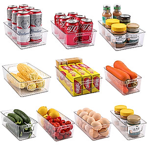 Shopwithgreen Clear Refrigerator Organizer Bins,10 PCS Stackable Food Storage Organizer with Handle, BPA Free and Plastic Freezer Organizer for Fridge, Pantry, Cabinet, Kitchen Countertops