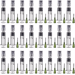 Nuanchu 1 ml Borosilicate Glass Luer Pets Syringe Reusable Glass Syringe with 14 Ga Blunt Tip Fill Individually Packaged Use for Art and Craft, Thick Liquid, Oils, Glue, Ink(24 Pieces)