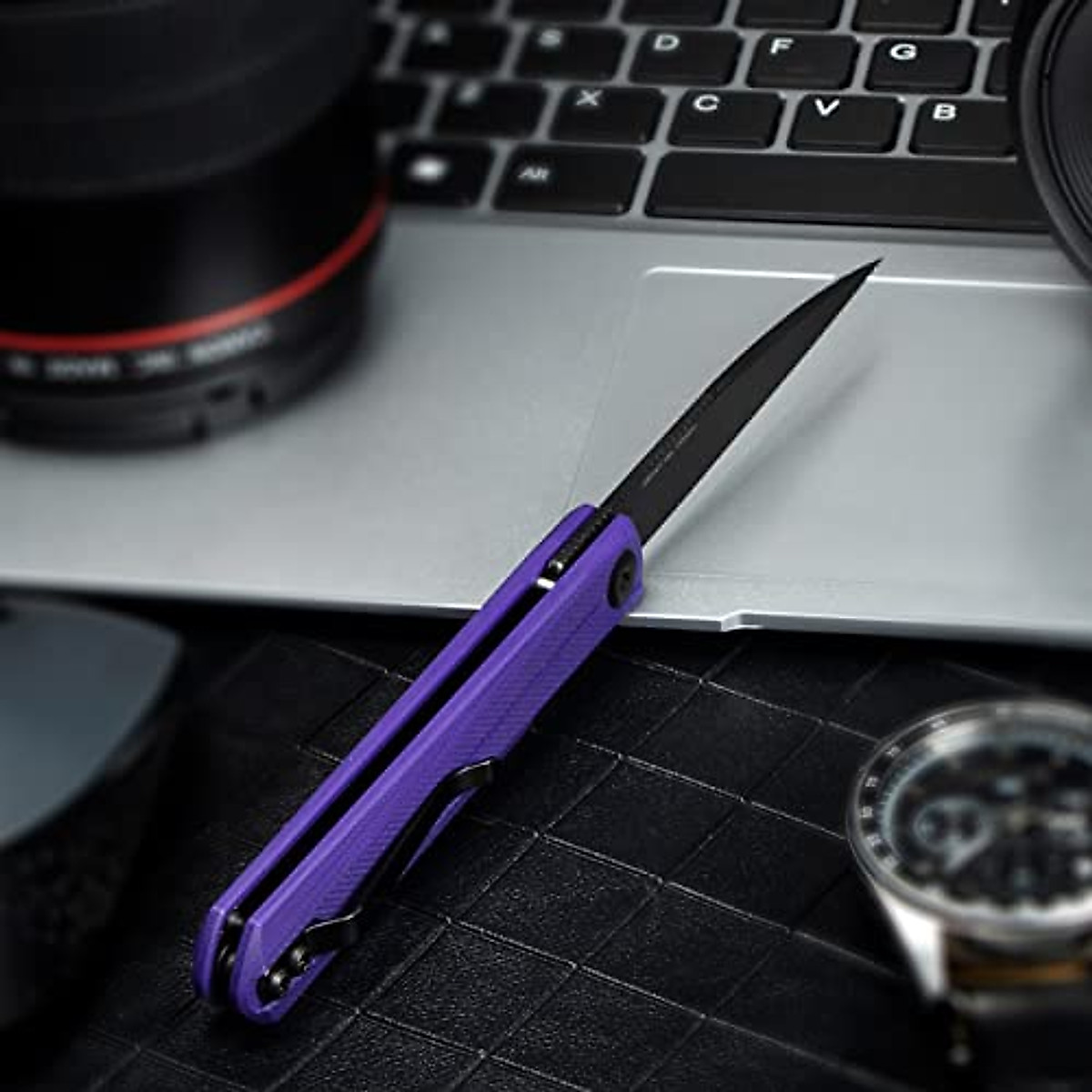 CIVIVI Clavi Folding Knife, Gentleman's Knife Front Flipper Knife for Everyday Carry, 3.06" Nitro-V Steel Blade Purple G10 Handle Pocket Knife for EDC Ostap Hel Designed C21019-2