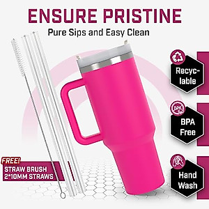 SEDBRÖS 40 Oz Tumbler With Handle And Straw Insulated Stainless Steel Travel Mug With Lid For Hot And Cold Drinks Quencher With Lid And Straw Leak Proof Spill Proof Hot Pink
