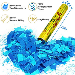 Gender Reveal Powder Confetti Cannon, Gender Reveal Party Supplies 100% Biodegradable Tissue Safe Powder Smoke (4 Blue)