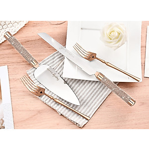 Wedding Cake Knife and Server Set, 420 Stainless Steel Rose Gold Cake Cutter and Pie Server Slicer, Rhinestones Studded Handle Cake Cutting Set for Wedding Gifts, Engagement Gifts for Groom and Bride