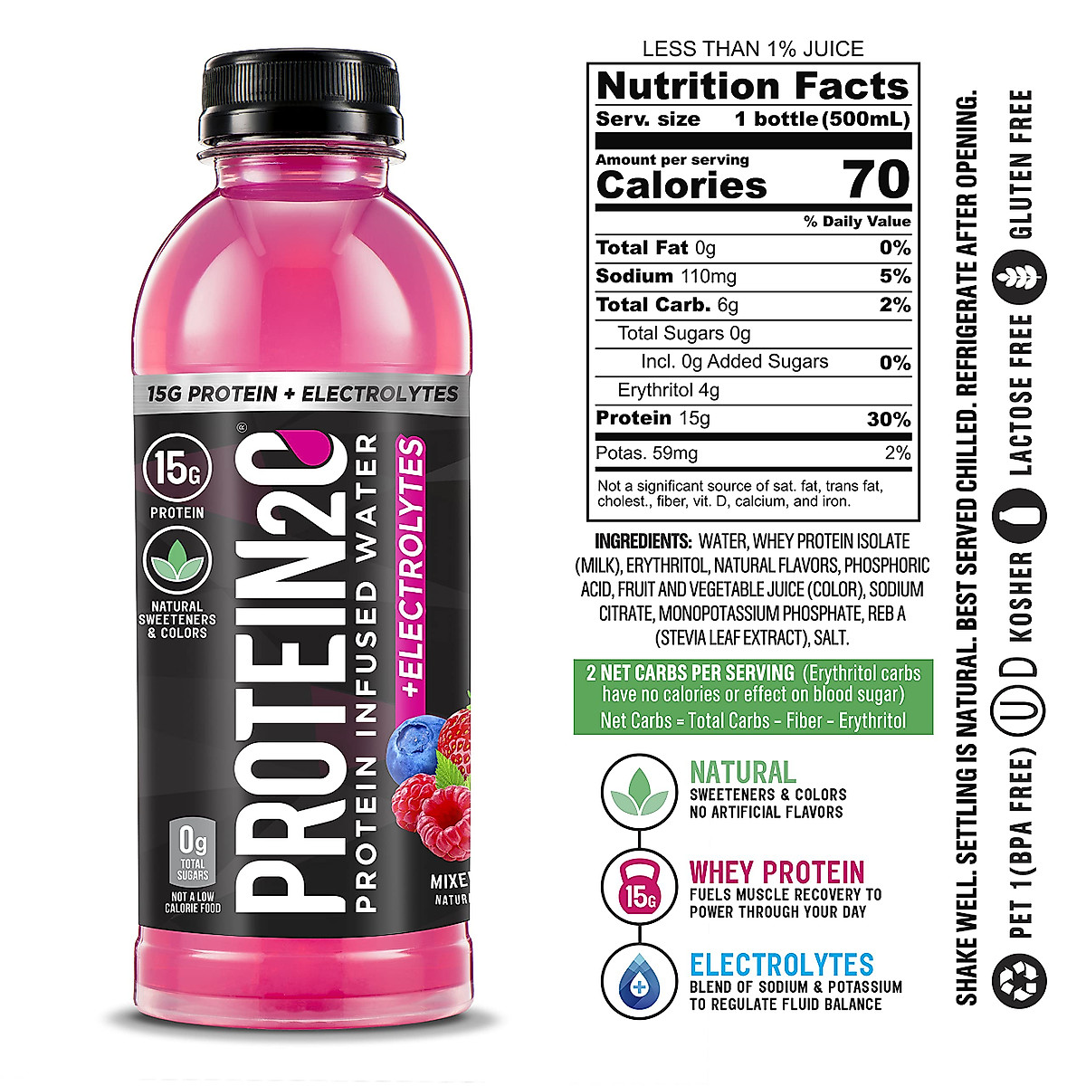 Protein2o 15g Whey Protein Isolate Infused Water Plus Electrolytes, Sugar Free Sports Drink, Ready To Drink, Gluten Free, Lactose Free, Electrolyte Variety Pack, 16.9 fl oz Bottle (12 Count)