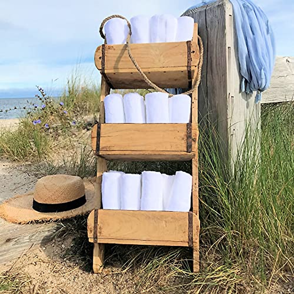 WHW Whole House Worlds Rustic Wall Hanging Shelves, 3 Brick Box Wall Rack, Recycled Wood, 5.5 Wide x 11.75 Long x 30 Inches Tall, 10.25 lbs