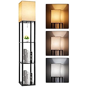 RUNTOP Floor Lamp with Shelves, Shelf Lamp with 3 Color Temperature LED Bulb,Floor Lamp for Living Room, Modern Tall Standing Display Shelf Floor Lamp for Bedroom, Office (Black)