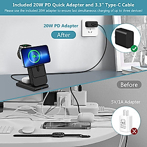 DDUAN 3 in 1 Wireless Charging Station, Foldable Fast Charger Stand with 5000mAh Mag-Safe Portable Battery Bank for iPhone 15/14/13/12, for All Apple Watch, for AirPods 2/3/Pro (Black)