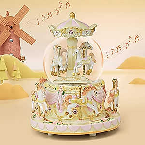 Carousel Snow Globe Gift, Music Box with Light 8-Horse Windup Musical Christmas Valentine Birthday Anniversary Present for Daughter Wife Girl Kids Clockwork Play Canon