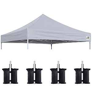Eurmax USA New 10x10 Pop Up Canopy Replacement Canopy Tent Top Cover, Instant Canopy Top Cover ONLY, Choose 30 Colors,Bonus 4PC Pack Canopy Weight Bag (Gray)