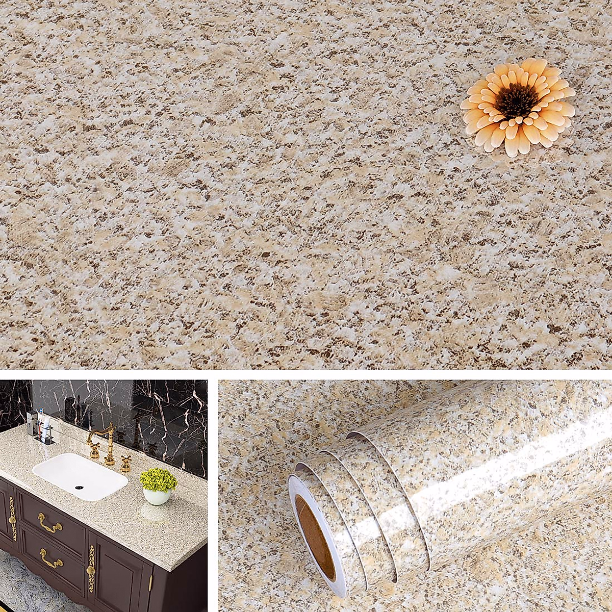 Livelynine Contact Paper for Countertops Beige Granite Wallpaper Kitchen Countertop Peel and Stick Desk Covering Self Adhesive Laminate Counter Top Contact Paper Waterproof Vinyl Wrap 15.8x78.8 Inch