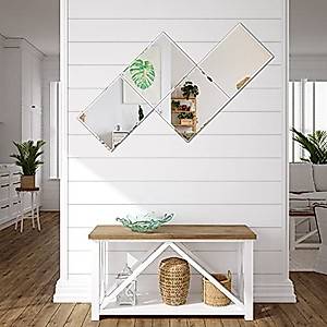 PETAFLOP Glass Full Body Wall Mirror Tiles, 4PCS 11x14 Inch Self Adhesive Full Length Home Gym Mirror, Frameless Glass Mirror for Bedroom Living Room Dorm