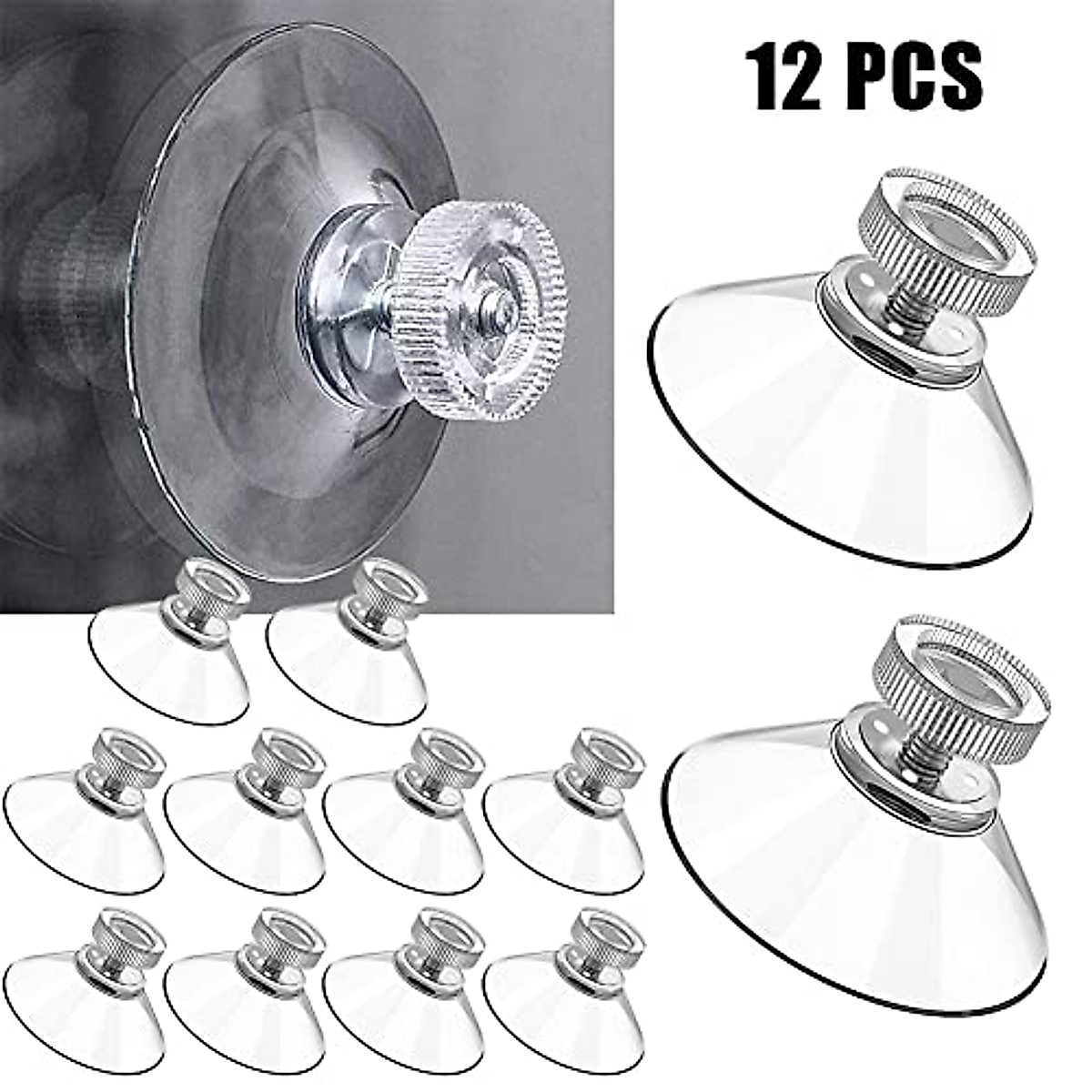 12pcs 53mm Glass Sucker Wall Hanger Pads Clear Screw Hooks Suction Cup Holder Transparent and Strong PVC Sucker Hook, Waterproof Storage and Fixation of Foot Pad
