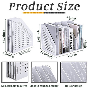 Crtiin 4 Pcs Collapsible Plastic Magazine File Holder 4 Section Plastic Hollow Documents Foldable Organizer Vertical Binder Storage Upright Magazine Shelf Magazine Rack for Office Organization, Gray