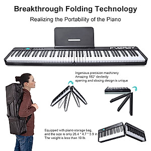 FVEREY Folding Piano Keyboard, 88 Key Semi Weighted Keyboards Electric Piano, Full Size Keyboard Portable Digital Piano with Sustain Pedal, Handbag, Bluetooth, USB MIDI for Beginner, Adult