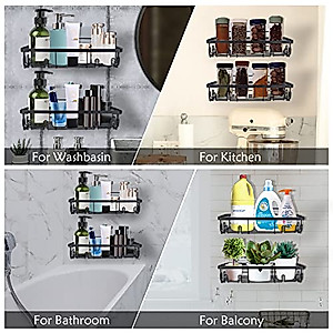 DK.PPFN. Shower Caddy Organizer Shelf with Soap Dish, No Drilling Shower Organizer Rack with Adhesive for Bathroom Washroom Kitchen, Shower Storage Shelf 304 Stainless Steel, Black