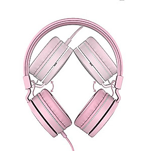 LORELEI L-01 On-Ear Kids Headphones with Microphone, Lightweight Folding Stereo Bass Headphones with 1.5M No-Tangle Cord, Portable Wired Headphones(Pink)