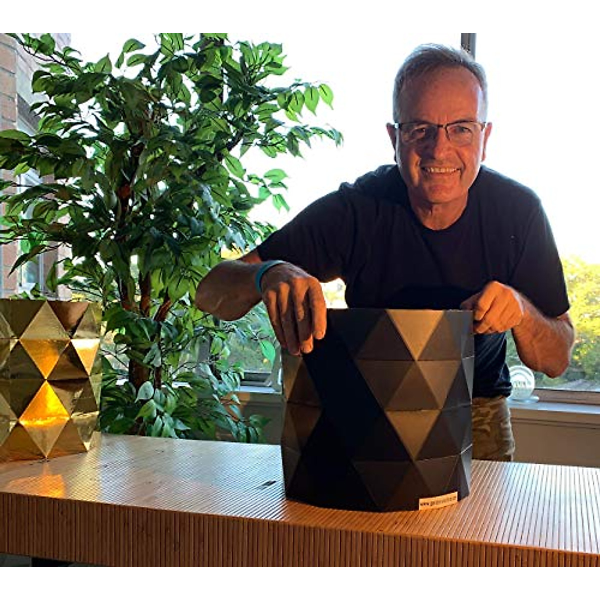 Deluxe 6 Feet Tall FICUS Silk Leaf Artificial Tree + 8" Base + 12" Plant Pot Skirt. 18 Feet of Vine Adorn Wide Real Trunks with Green Leaves Allowing Maintenance Free in-Door and Outdoor Use