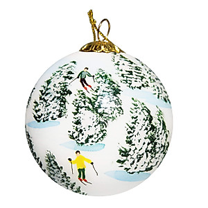 Art Studio Company Hand Painted Glass Christmas Ornament - Skiing The Glades Vermont