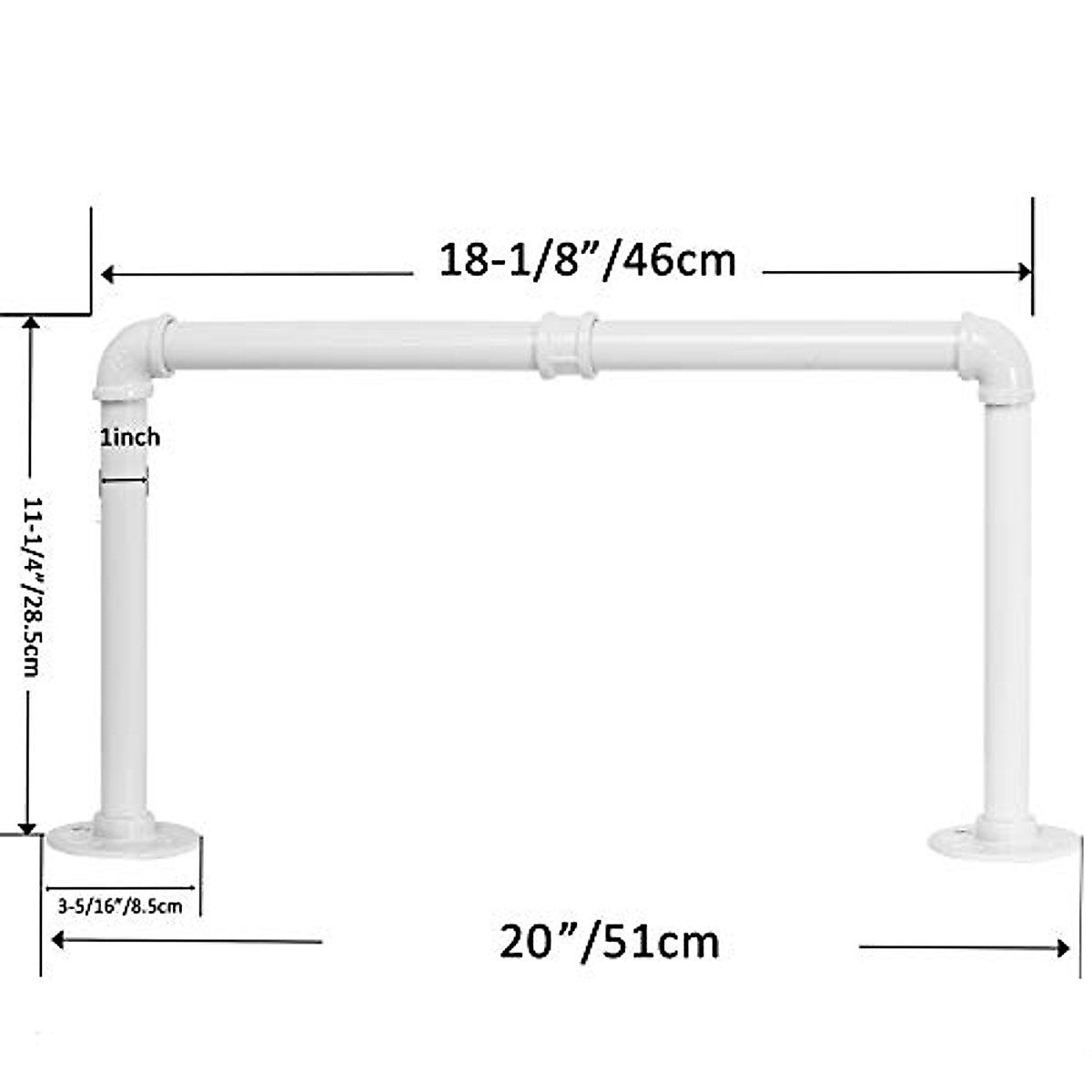 WEBI Clothing Rack Wall Mount,20" Industrial Pipe Clothes Rack for Hanging Clothes,Heavy Duty Iron Garment Rack Bar,Retail Display Clothes Rod for Closet,Laundry Room,White