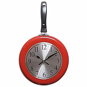 Timelike Wall Clock, 10 inch Metal Frying Pan Kitchen Wall Clock Home Decor - Kitchen Themed Unique Wall Clock with a Screwdriver (Red)