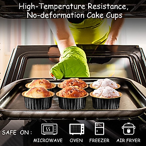 150 Count Aluminum Foil Baking Cup Disposable Ramekins with Lids 5oz Mini Cupcake Liners Flan Mold Mini Cake Pans with Lids Disposable Cake Tins for Pudding Desert Creme Brulee (Black, Gold)