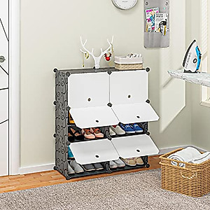 Aeitc Shoe Rack Organizer DIY Shoe Organizer with Key Hook Expandable Shoe Storage Cabinet Stackable Space Saver Shoe Rack for Entryway, Hallway and Closet,24 Pair,white doors