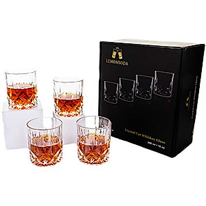LEMONSODA Crystal Cut Old Fashioned Whiskey Glasses - 10oz Ultra-Clear Premium Lead-Free Crystal Glass Tumbler For Drinking Bourbon, Scotch, Cocktails (Set of 4)