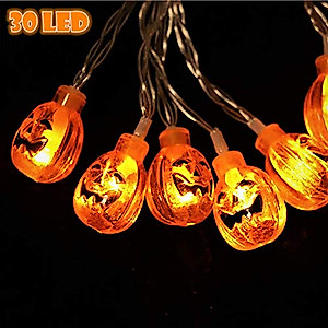 Halloween Decor Pumpkin String Lights, 13 feet 30 LEDs Battery Operated Halloween Light, Outdoor Halloween Decoration for Patio, Garden, Gate, Yard (IP65 Waterproof,Warm White)