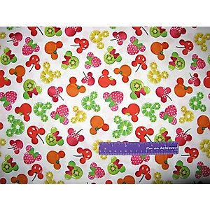 43" Wide Disney Mickey Minnie Fruits Cotton Fabric by The Half Yard