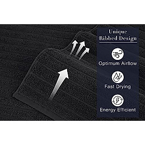 Classic Turkish Towels - Luxury Ribbed Towel Set for Bathroom, 100% Turkish Cotton, Quick Dry, Soft and Absorbent Bath, Hand, and Fingertip Towels, Brampton Collection - 6-Piece Set (Black)