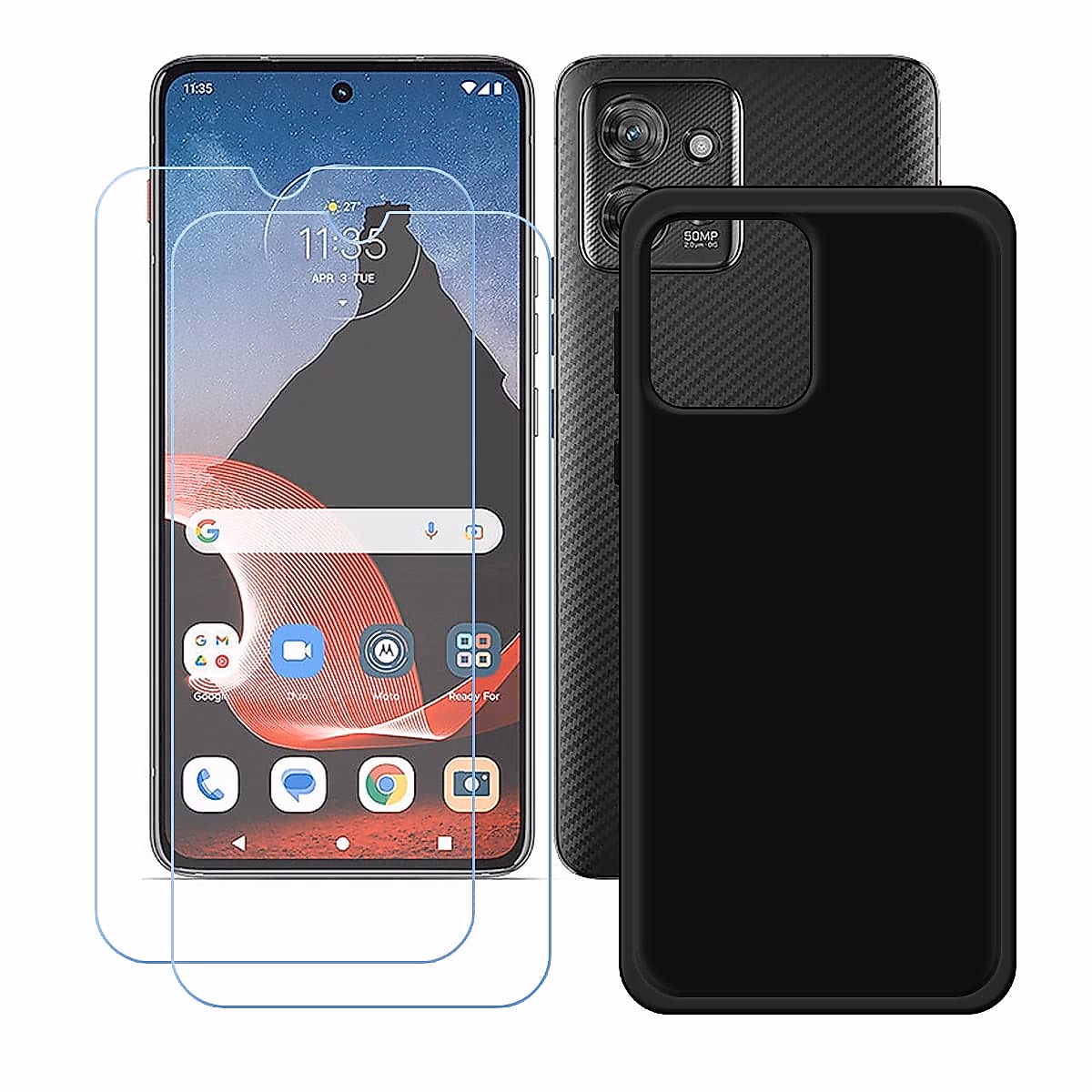 Black Cover for Motorola ThinkPhone + [2 Pack] HD Tempered Glass, Silicone Shell TPU Bumper Protective Back Case - Scratch Screen Protector for Motorola ThinkPhone (6,6")