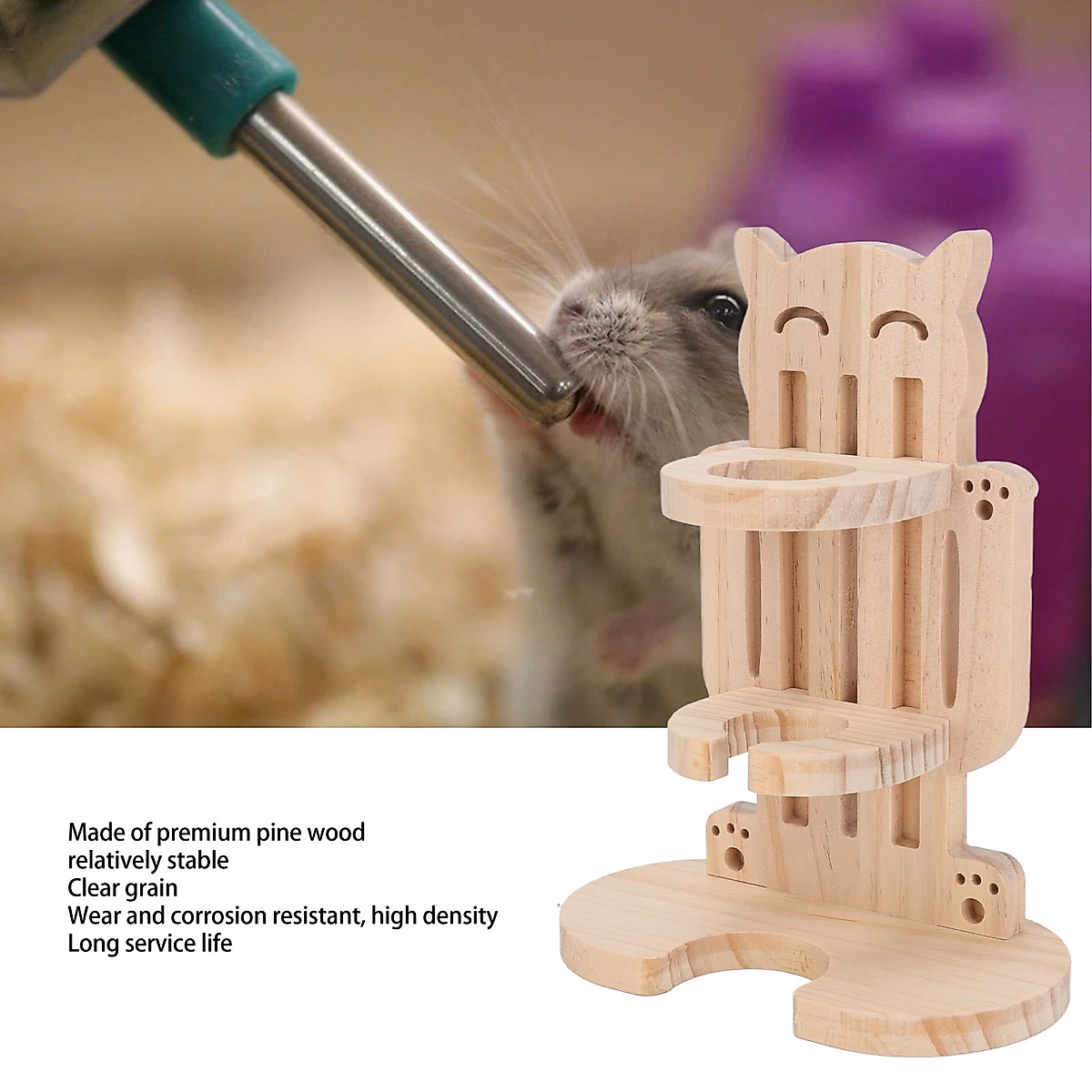 Wooden Pet Water Bottle Holder,Hamster Water Bottle Stand Pet Supplies for Small Sized Pets as Hamsters Gerbils Guinea Pigs Rabbits Puppy Cats