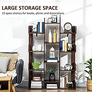 HOMCOM Tree Bookshelf, Modern Freestanding Bookcase with 13 Open Shelves, Display Unit for Living Room, Study or Office, Brown