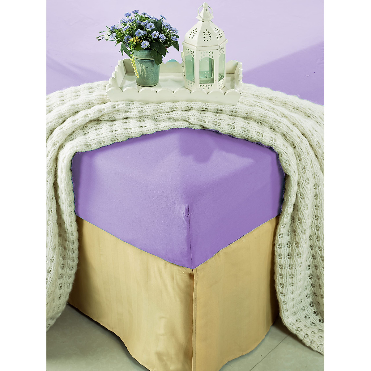 Mocassi Twin Fitted Sheet - Deep Pocket Cooling Sheets up to 16 inch - Hotel Luxury 1800 Premier - Softest Sheets - Wrinkle Resistant - 1 Single Bottom Fitted Sheet, Twin, Lavender